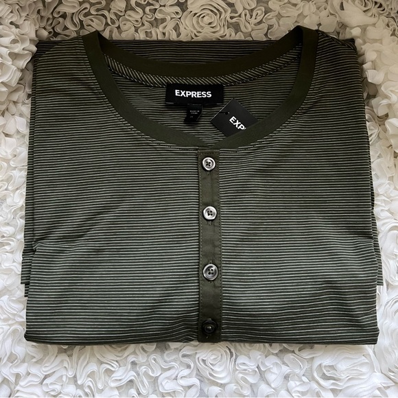 Express | Shirts | Bnwt Express Top Green Strip Grey With 4 Buttons ...